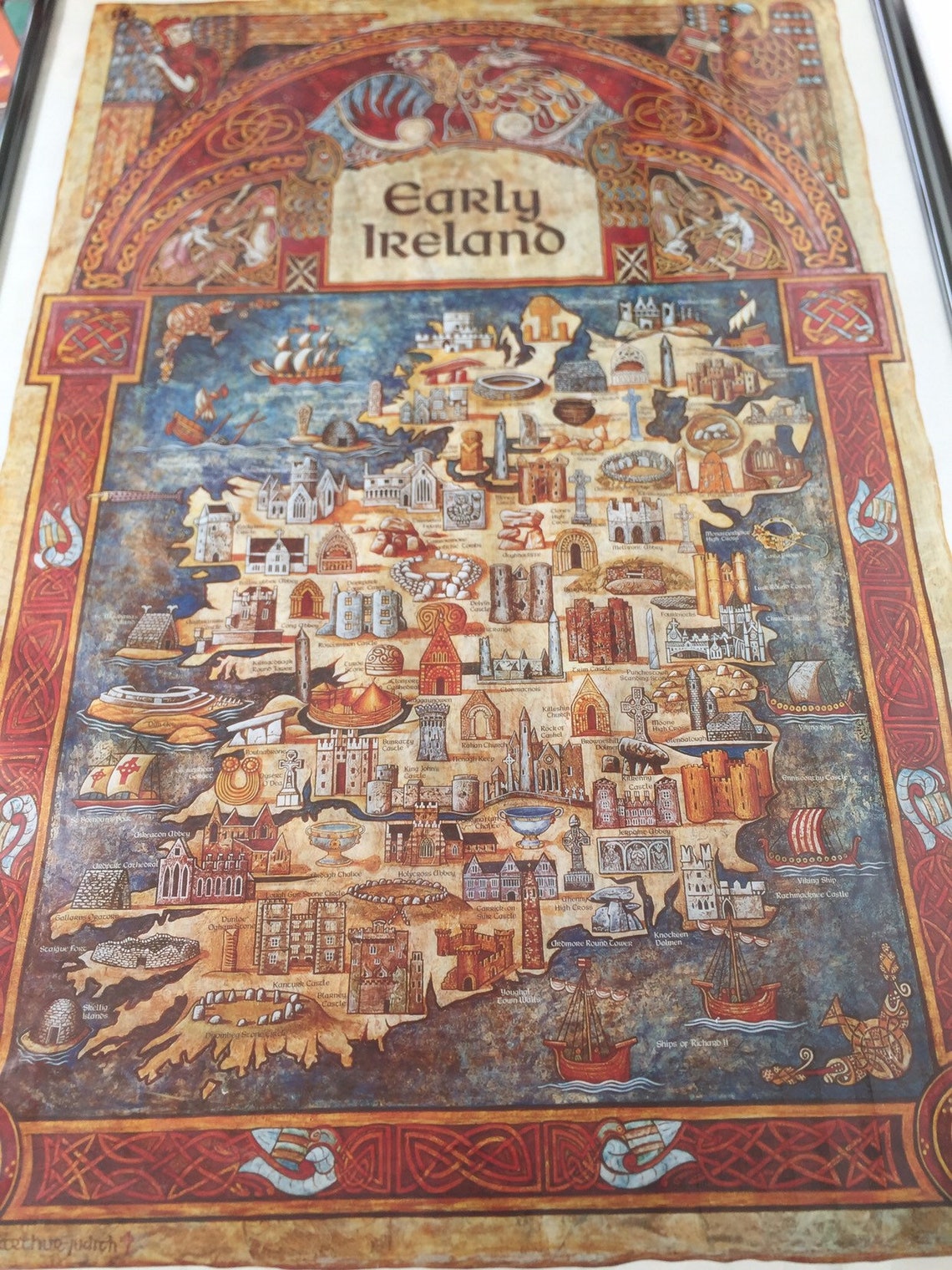 Early Ireland Monuments Framed Color Art Pictorial Map of Ireland ...