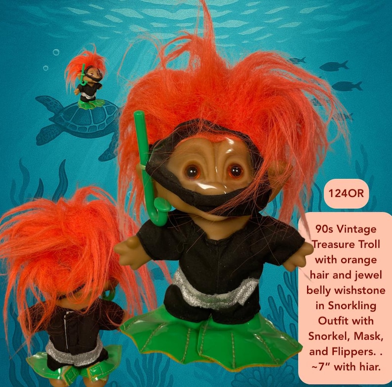Vintage Treasure Troll Doll With Gem Belly Wishstone , 90s Kid Toy | 1 ...