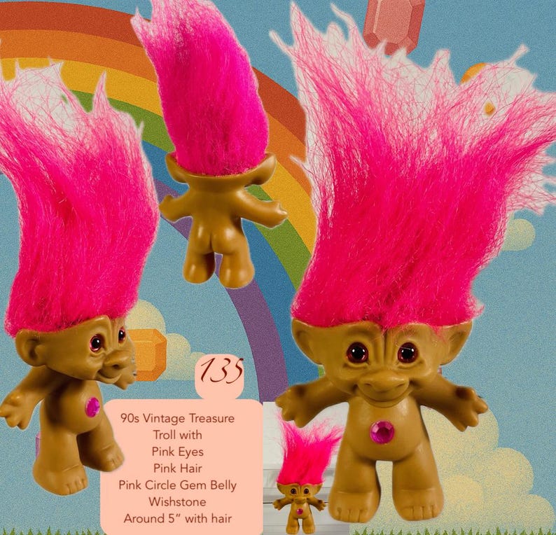 Little Vintage Treasure Troll Doll - Small 5" With Gem Belly Wishstone ...