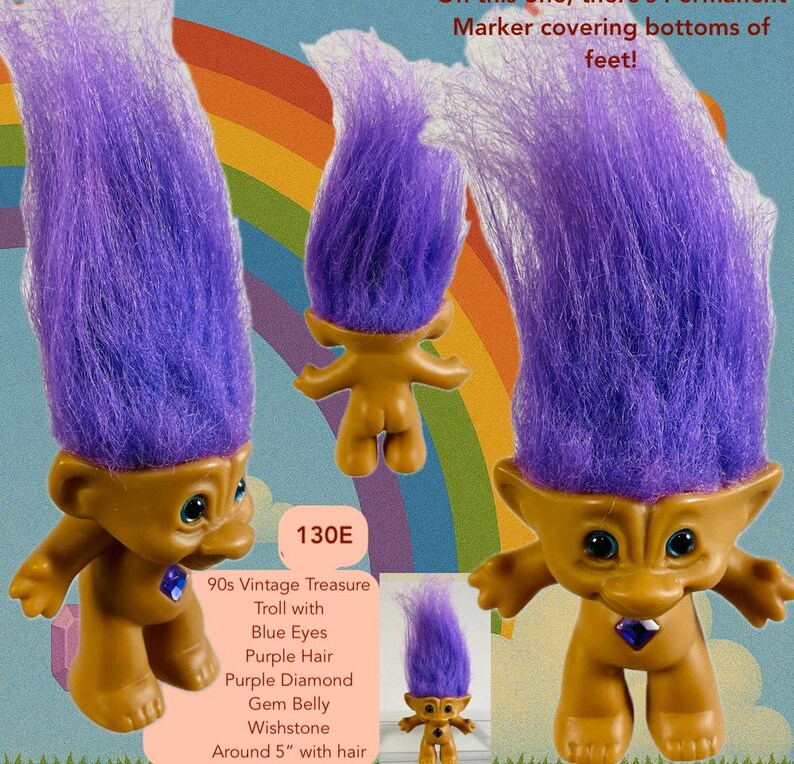 Little Vintage Treasure Troll Doll - Small 5" With Gem Belly Wishstone ...