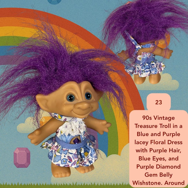 Vintage Treasure Troll Doll With Gem Belly Wishstone , 90s Kid Toy | 1 ...