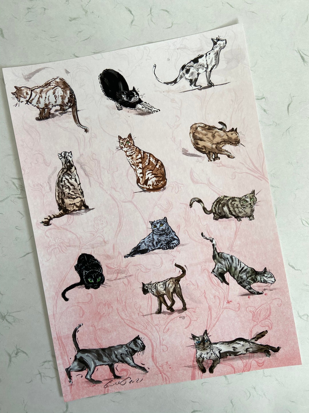 Cat Print A4/A3, Cat Illustration, Nature Print, Wall Art, Water Colour ...