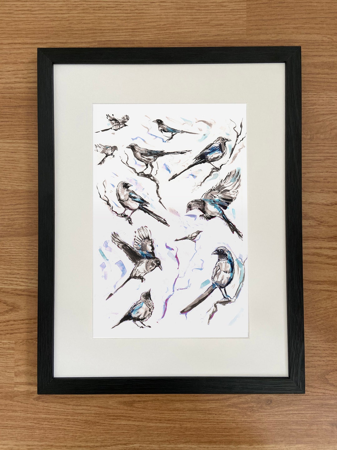 Magpie Print A4/A3, Bird Illustration, Nature Print, Wall Art, Water ...