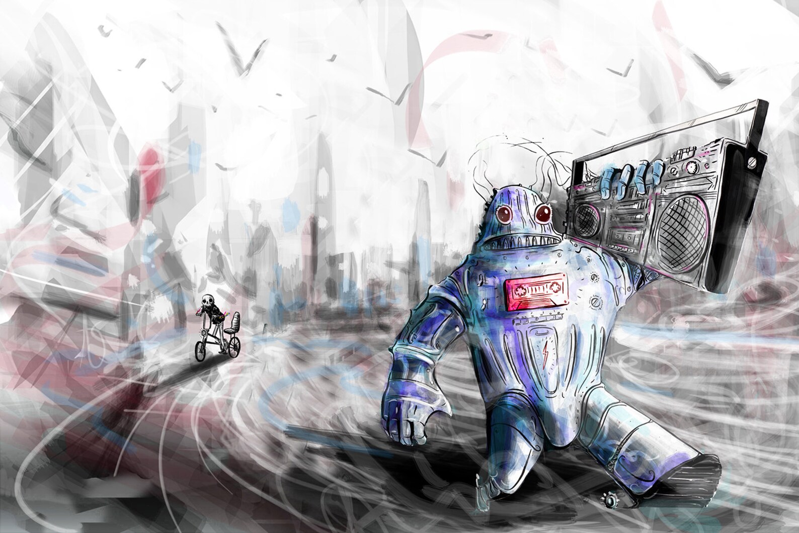 80s Robot Ghetto Blaster Print A4 Size 8.27 11.69 Inches - Etsy