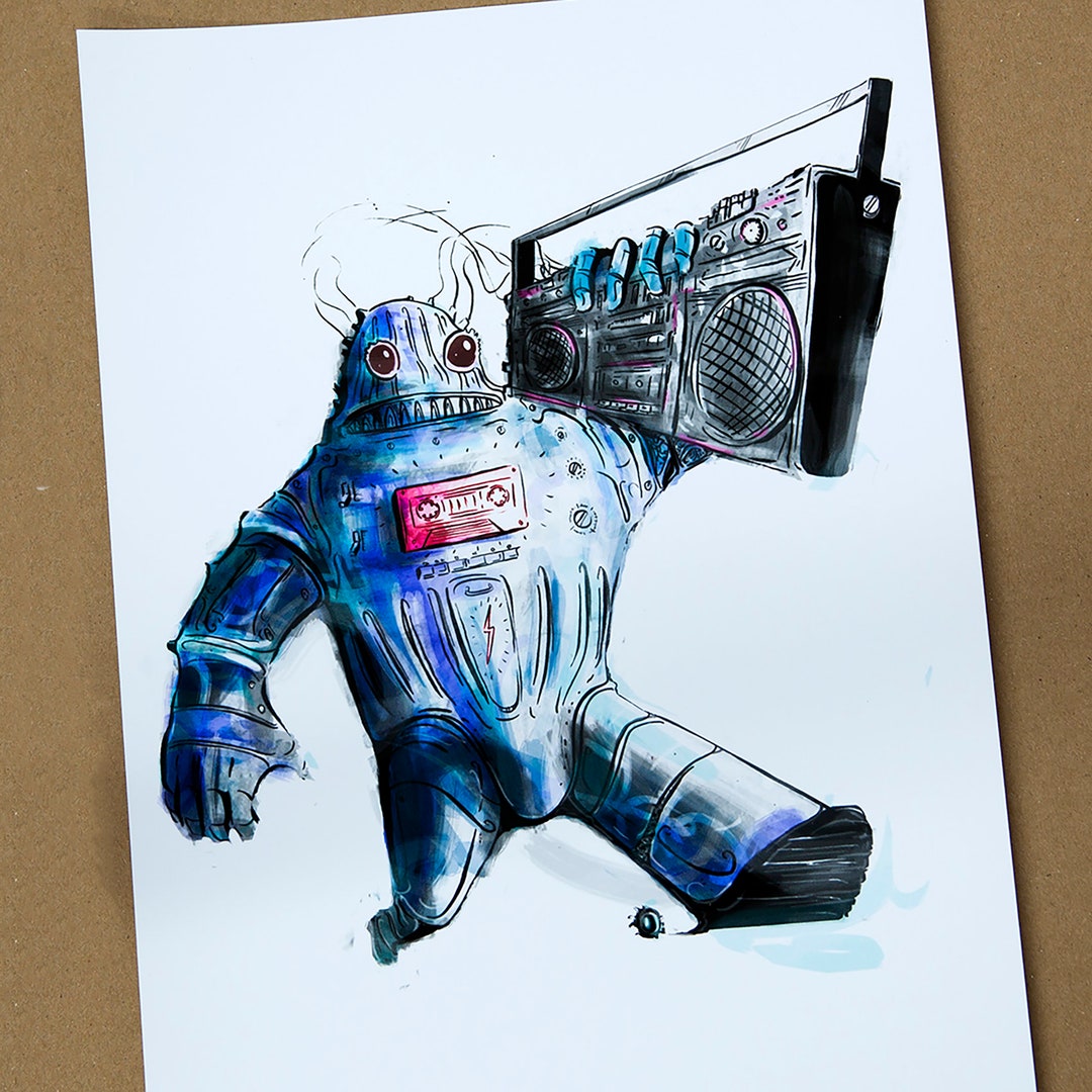 Ghetto Bot Print A4 Size 8.27 11.69 Inches, Robot Print, Robot Art ...