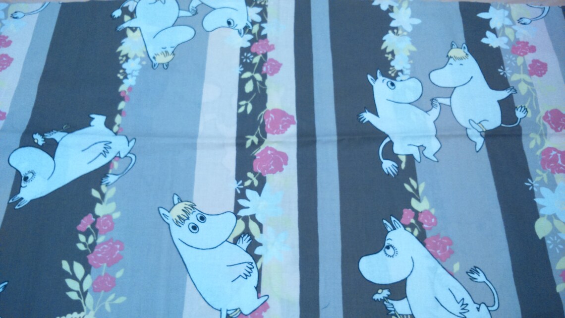 Moomins Fabric Moomins Roses Brown Coral Pink Stripes Moomins ...