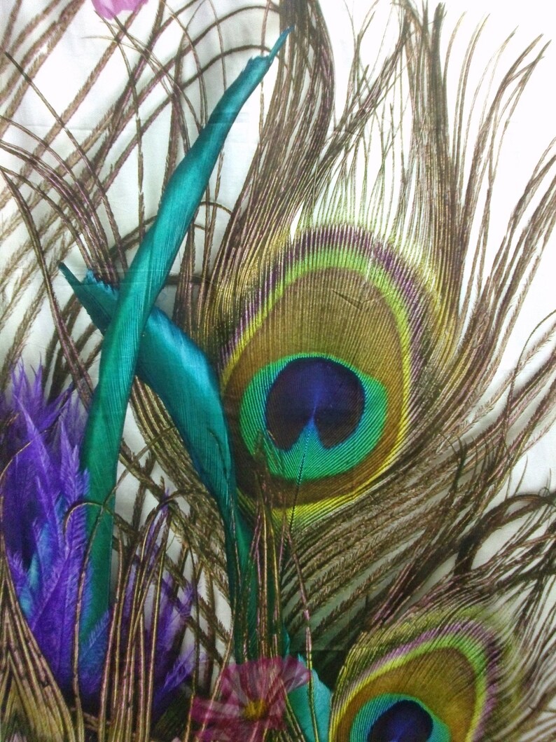 Fabric White Large Peacock Feather Fabric EXTRA LARGE Piece 59"x80 ...