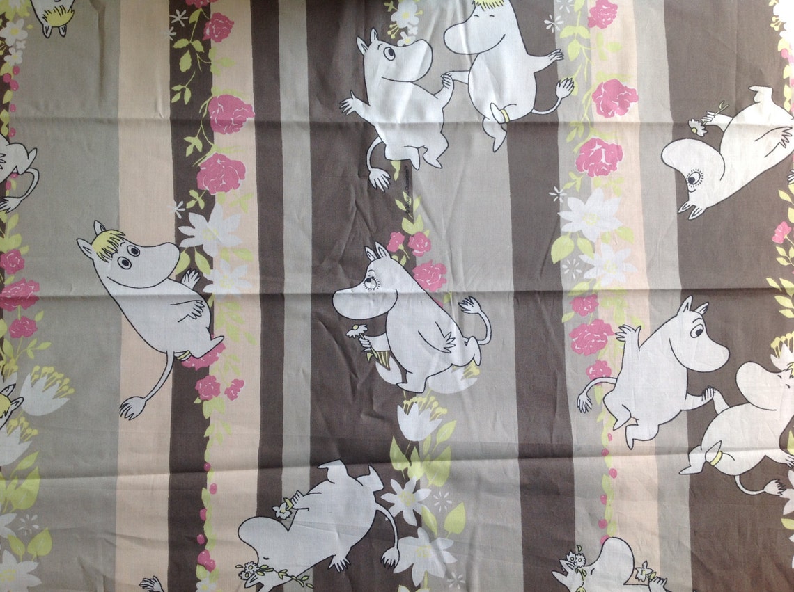 Moomins Fabric Moomins Roses Brown Coral Pink Stripes Moomins ...