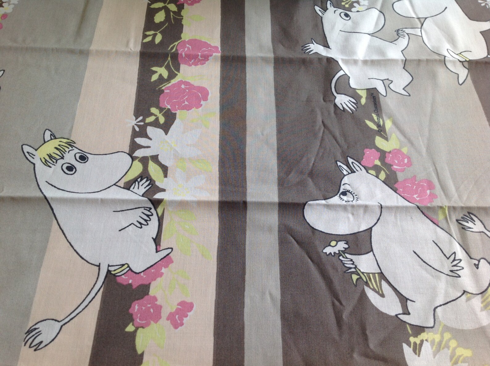 Moomins Fabric Moomins Roses Brown Coral Pink Stripes Moomins ...