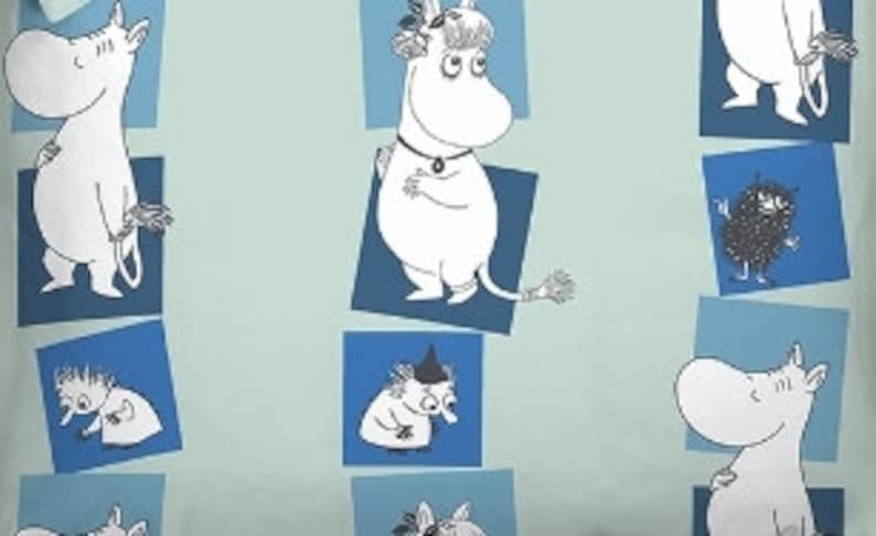 Moomins Fabric Mint Green Background With Moomins Characters Cotton ...