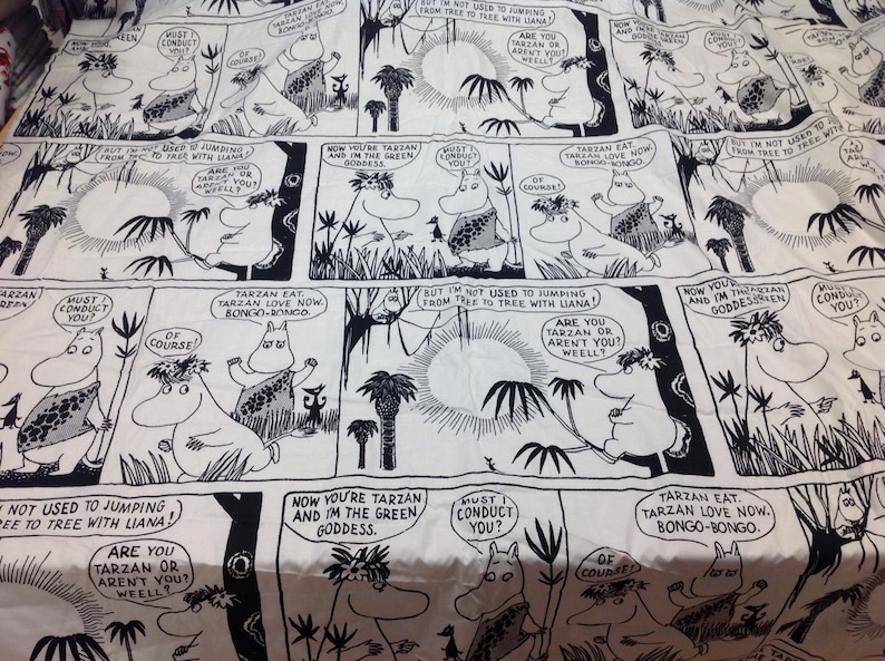 Mumins Stoff schwarz weiß Cartoons Moomins lustig Bilder Baumwollstoff ...