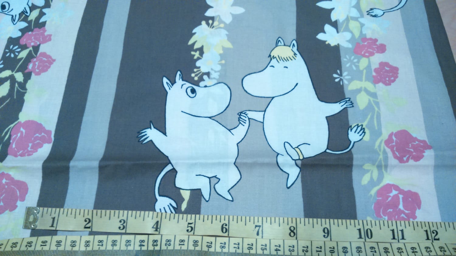 Moomins Fabric Moomins Roses Brown Coral Pink Stripes Moomins ...