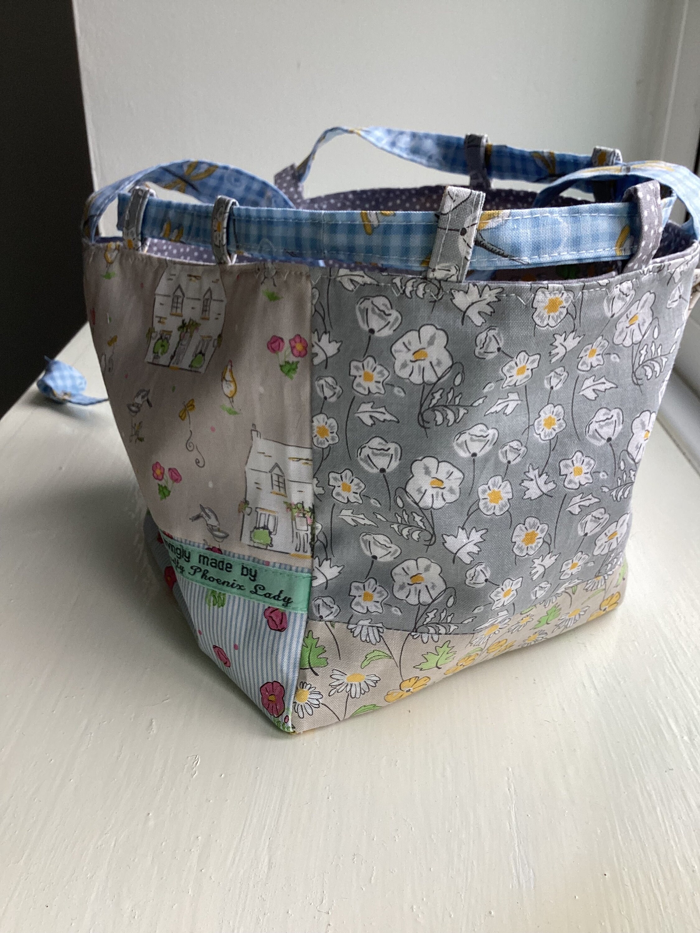A Patchwork Japanese Rice Bag Made With Pastel Houses and Dragonflies ...