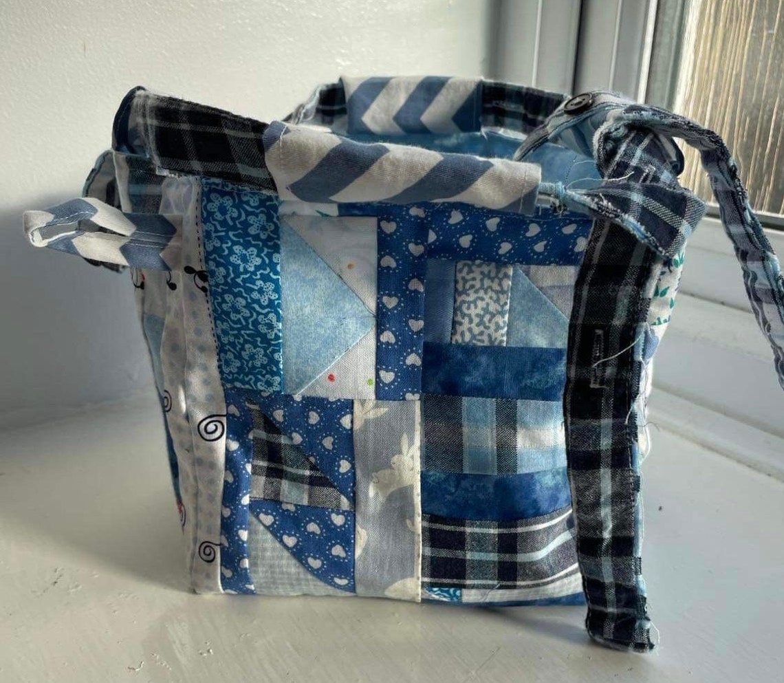 A Blue Patchwork Japanese Rice Bag With Some Upcycled Fabric - Etsy