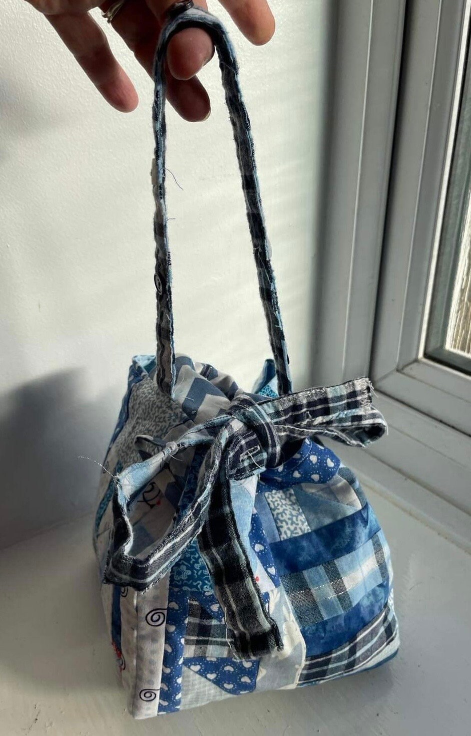 A Blue Patchwork Japanese Rice Bag With Some Upcycled Fabric - Etsy
