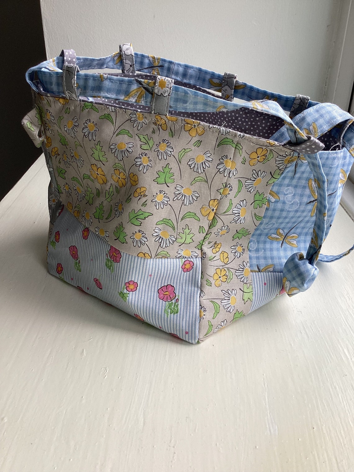 A Patchwork Japanese Rice Bag Made With Pastel Houses and Dragonflies ...