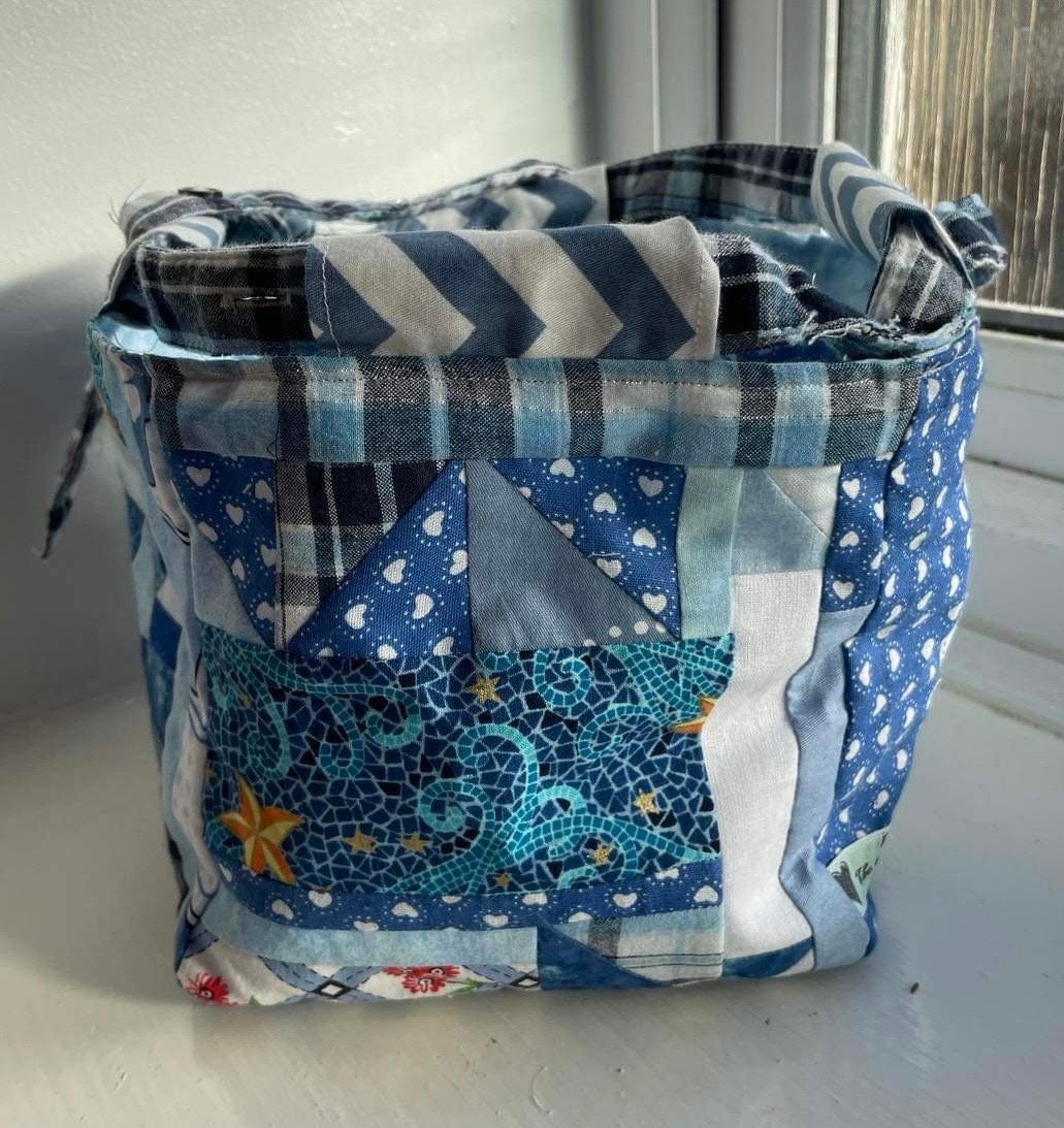 A Blue Patchwork Japanese Rice Bag With Some Upcycled Fabric - Etsy