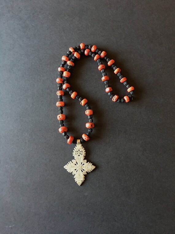 Ethnic amulet necklace features vintage Ethiopian silver cross | Etsy