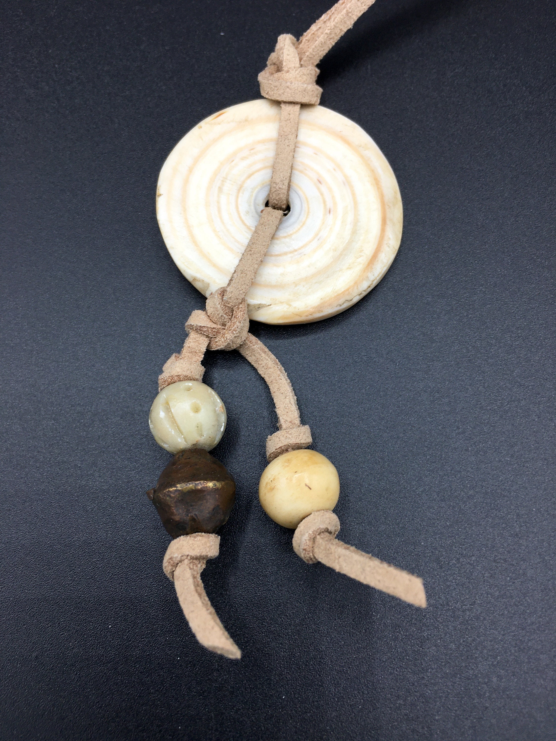 Ethnic Style Necklace With Vintage Dayak Shell Amulet and Bead Dangles ...
