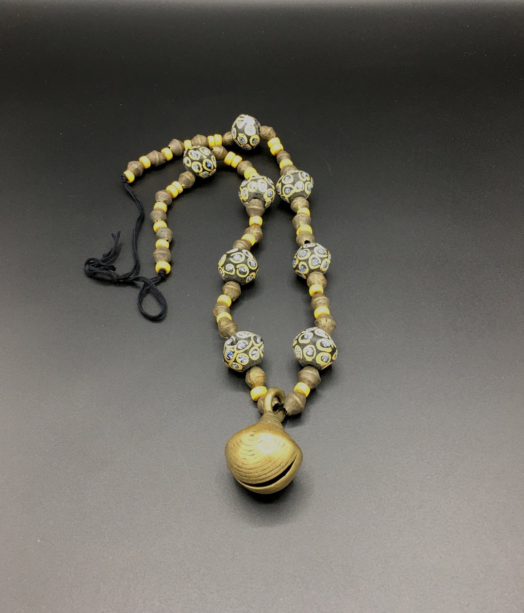 Brass African Bell Amulet Necklace With Vintage African Trade Beads and ...