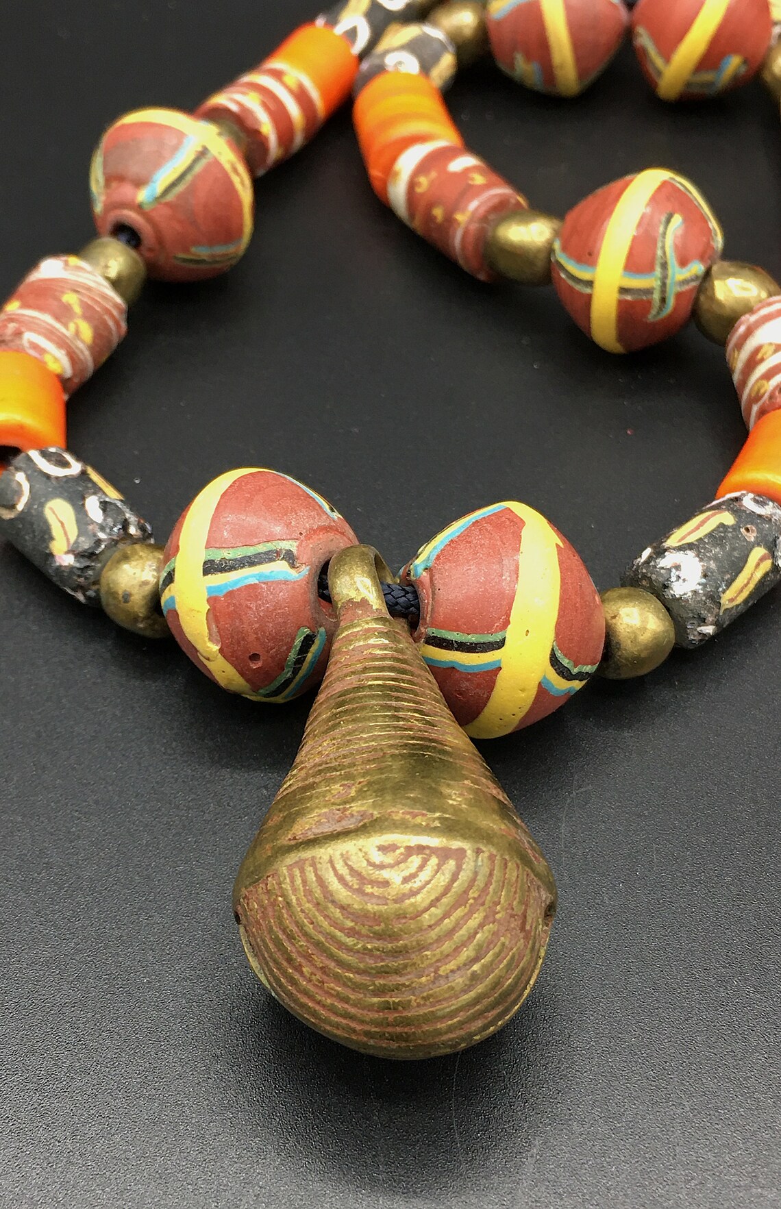 Brass African Bell Amulet With Vintage African Trade Beads and Nigerian ...