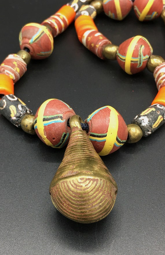 Brass African bell amulet with vintage African trade … - Gem