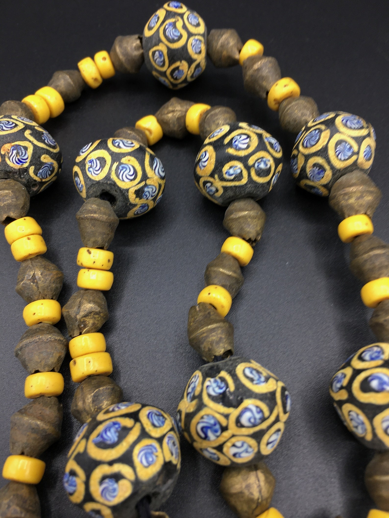 Brass African Bell Amulet Necklace With Vintage African Trade Beads and ...