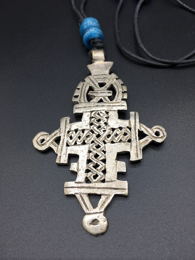Ethiopian Cross Amulet Necklace: Vintage African Glass & Indian Silver ...