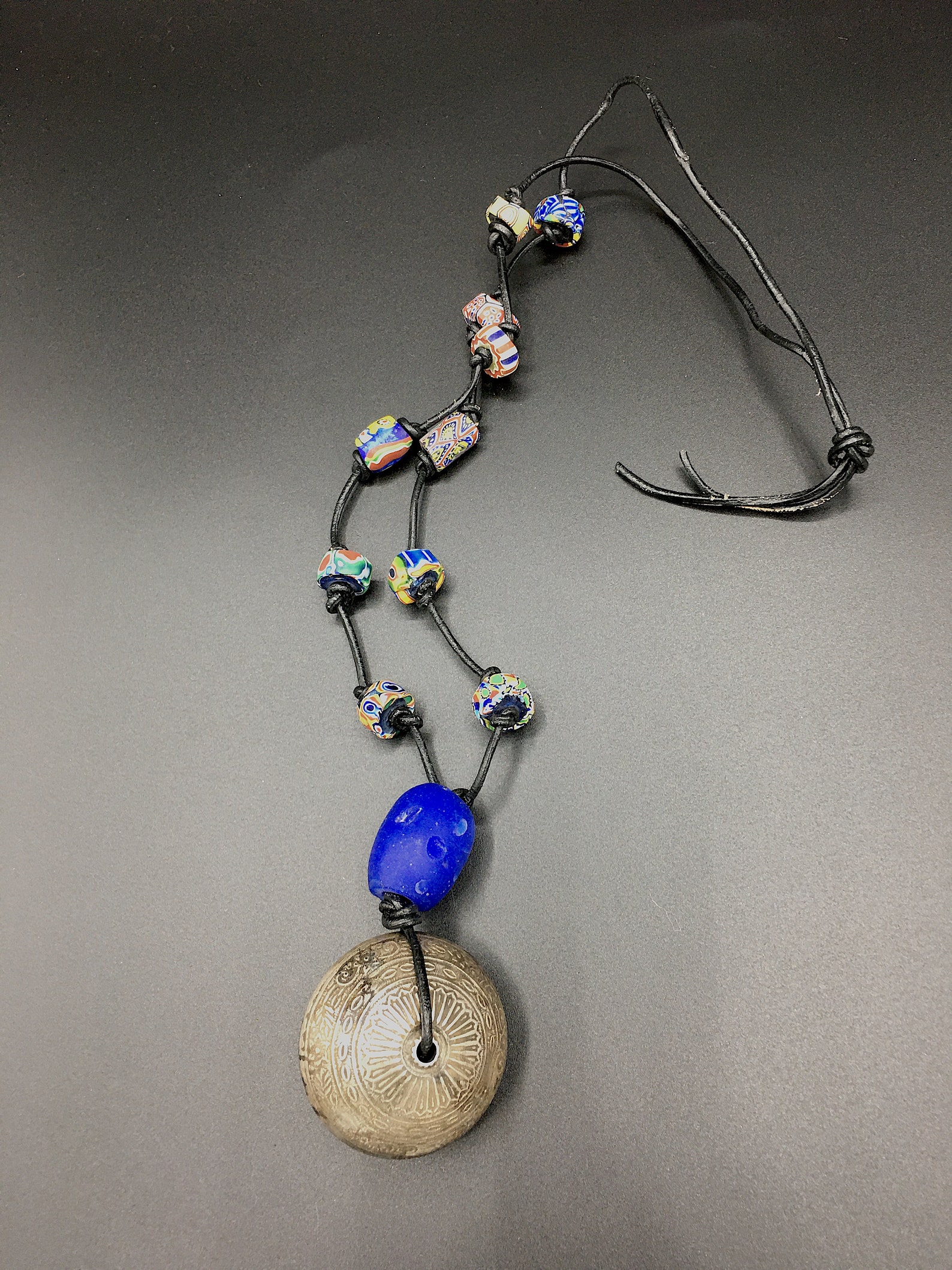 Jumbo Ethnic Silver Bead Amulet Necklace With Antique African Trade ...