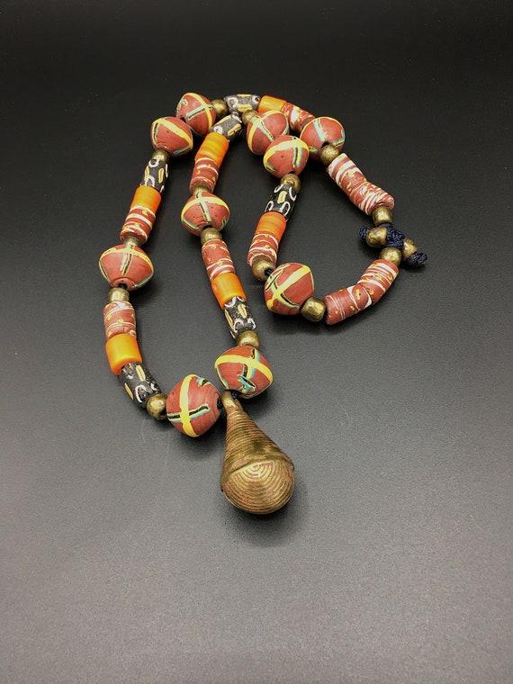 Brass African bell amulet with vintage African trade … - Gem