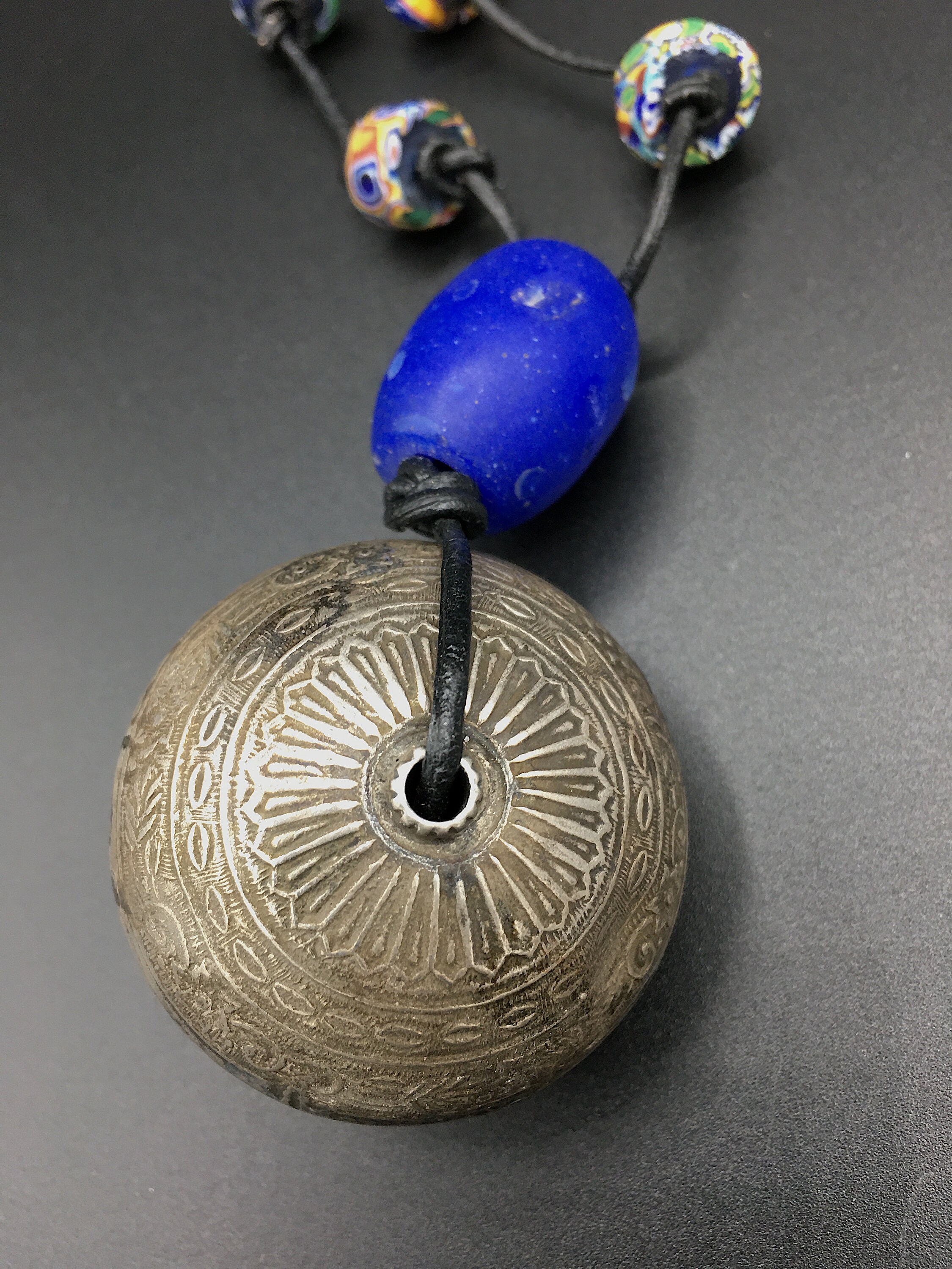 Jumbo Ethnic Silver Bead Amulet Necklace With Antique African Trade ...