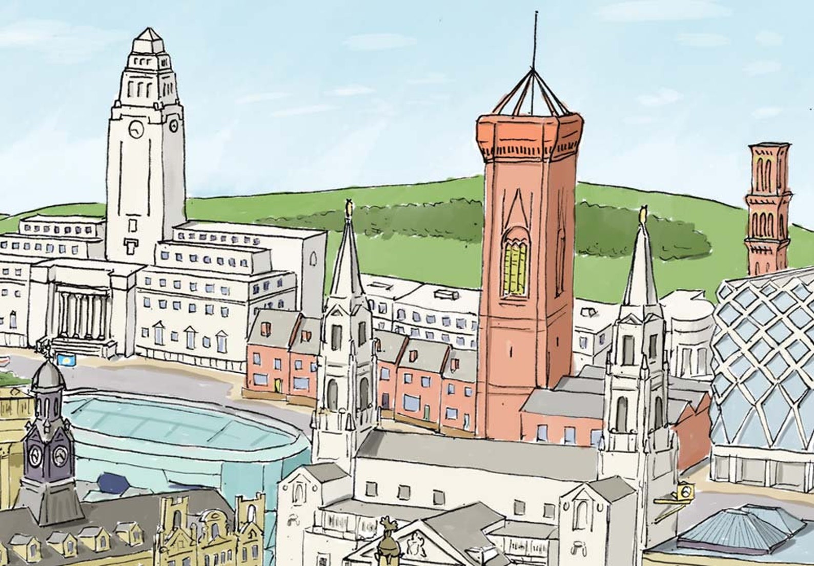 Leeds City Architecture Illustrated Print - Etsy