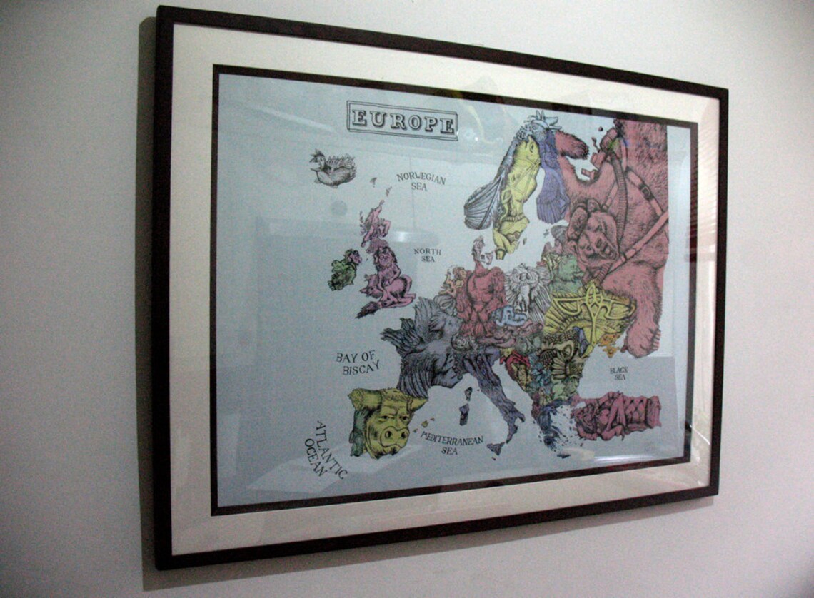 Illustrated Map of Europe Print Various Sizes - Etsy