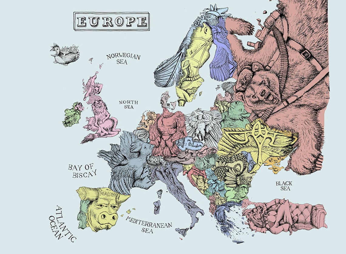 Illustrated Map of Europe Print Various Sizes - Etsy
