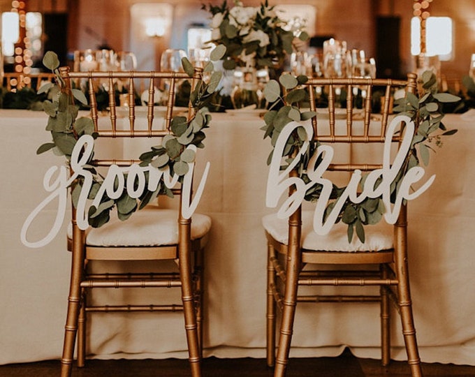 Bride and Groom Chair Signs for Wedding, Lightweight, Sweetheart Table ...