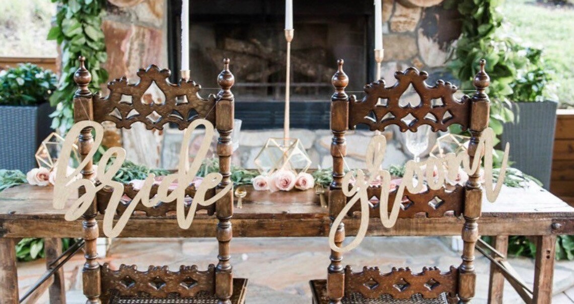 Bride and Groom Chair Signs for Wedding Lightweight - Etsy