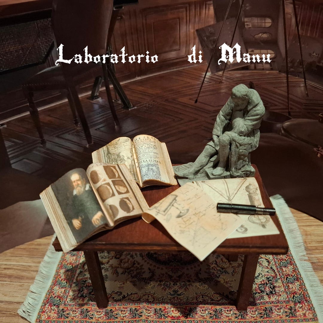 Dollhouse Statue of Galileo Galilei, Miniature Science Books/drawings ...