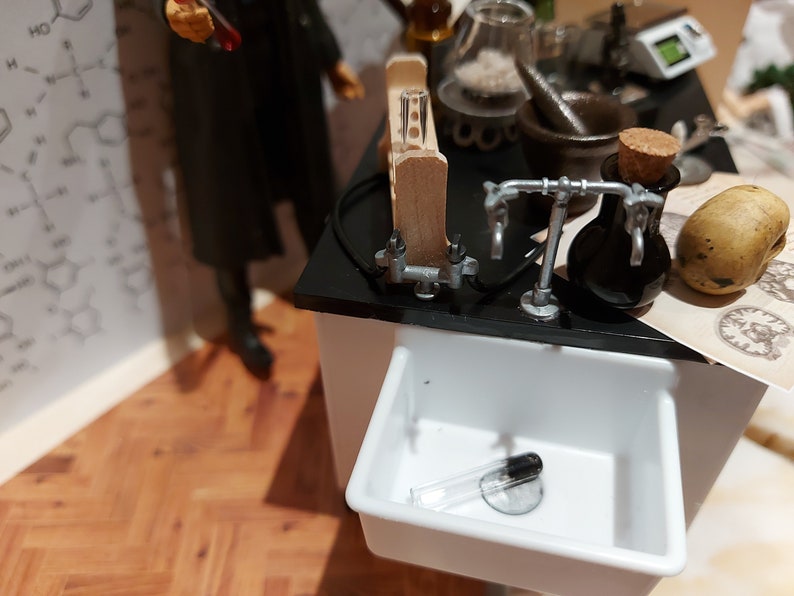 Dollhouse Chemistry Laboratory, Miniature Laboratory Table Inspired by ...