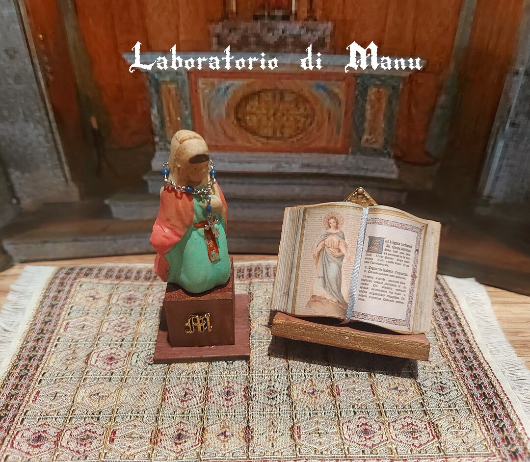 Dollhouse Virgin Mary Statue With Rosary, Miniature Religious Book With ...