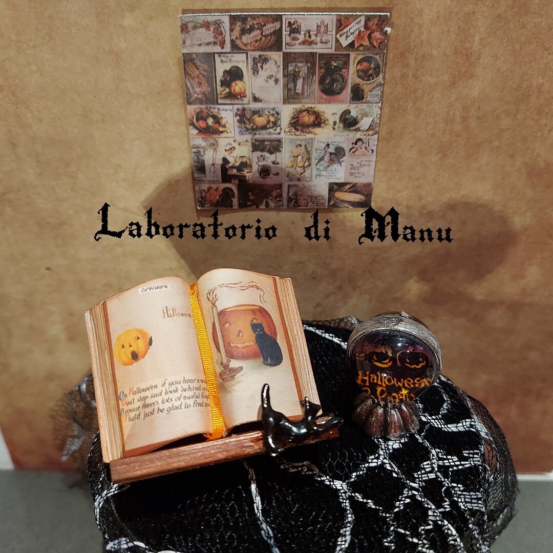 Dollhouse Halloween, Miniature Spell Book/lectern With Black Cat, 1:12 ...