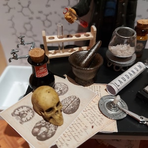 Dollhouse Chemistry Laboratory, Miniature Laboratory Table Inspired by ...