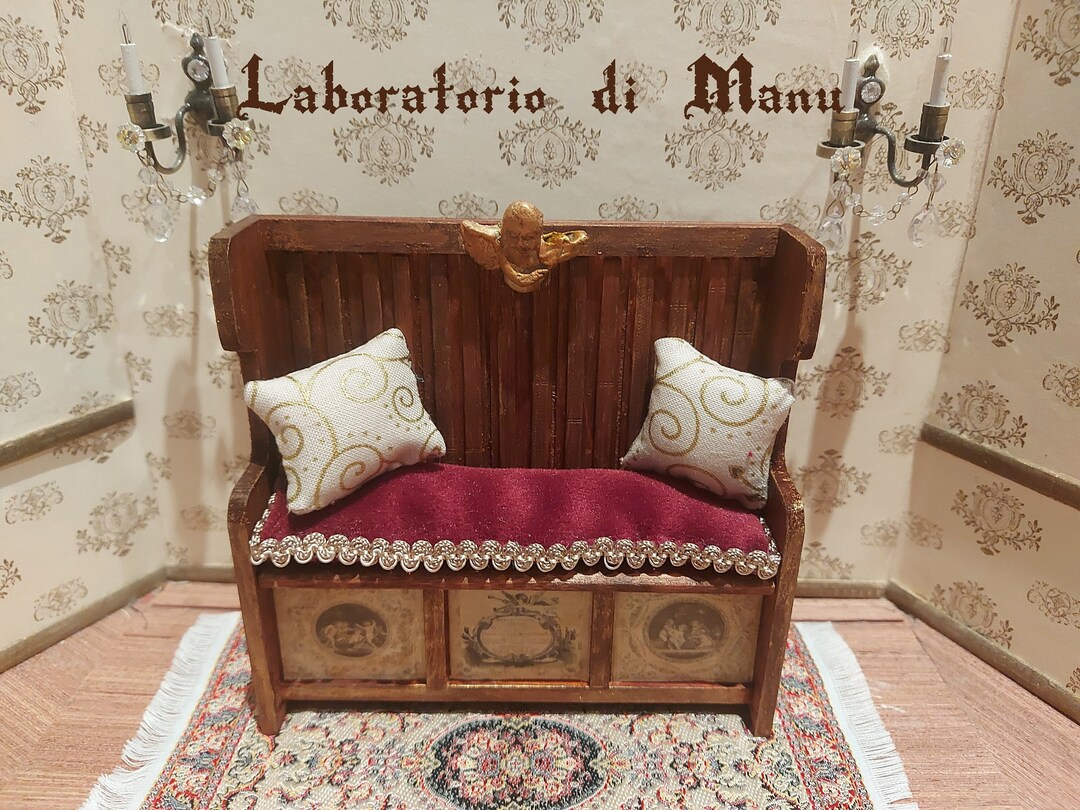 Dollhouse Elegant Bench, Miniature Bench With Opening Seat, 1:12 Scale ...
