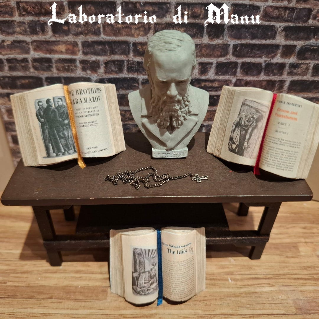 Dollhouse Bust of Dostoyevsky, Miniature Books, Crime and Punishment ...