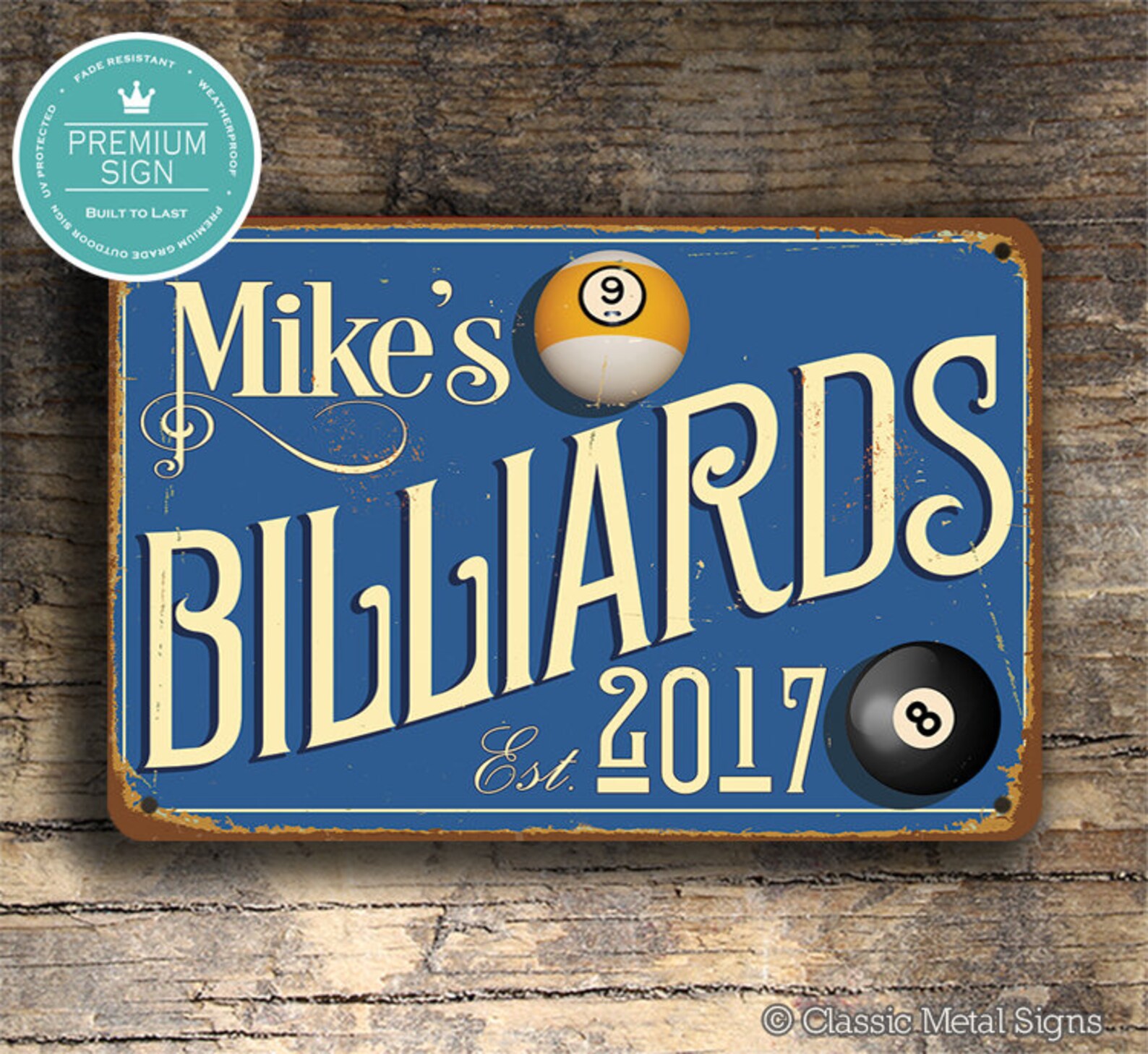 Custom Billiards Sign Customizable Billiards Signs Vintage Etsy