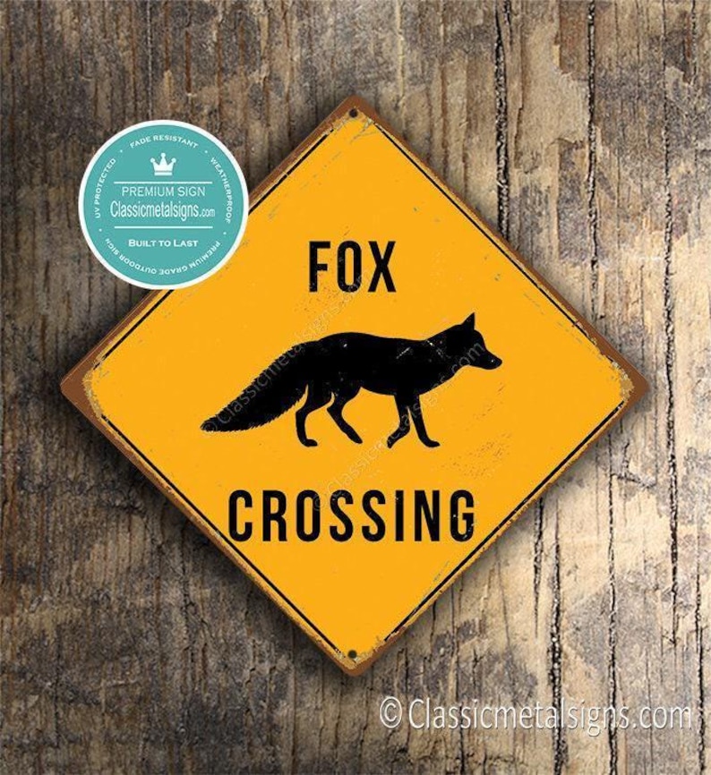 Vintage Fox Crossing Sign - Rustic Yellow Wall Decor - Etsy UK