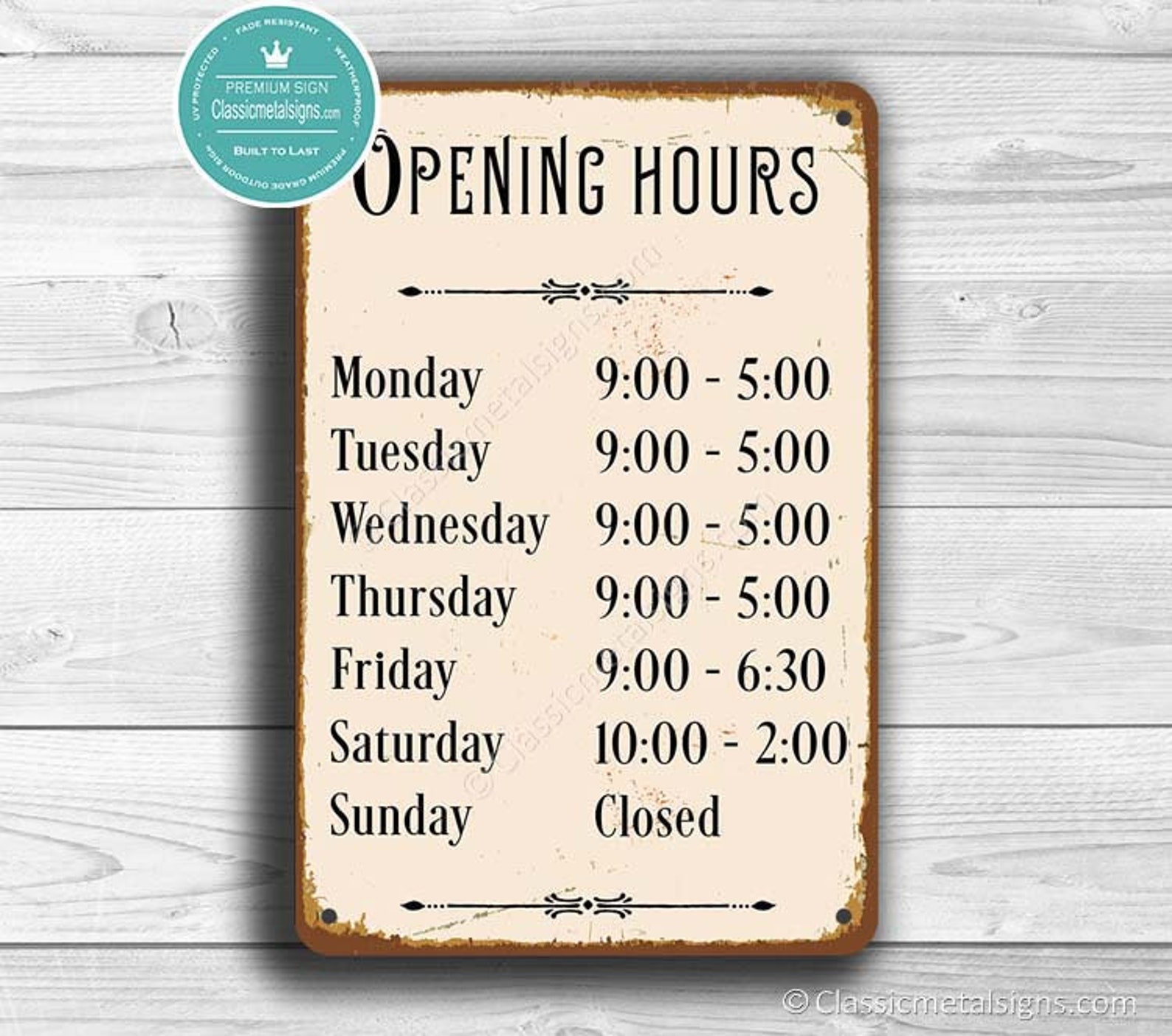 OPENING HOURS Sign Custom Sign Opening Hours Outdoor Grade - Etsy