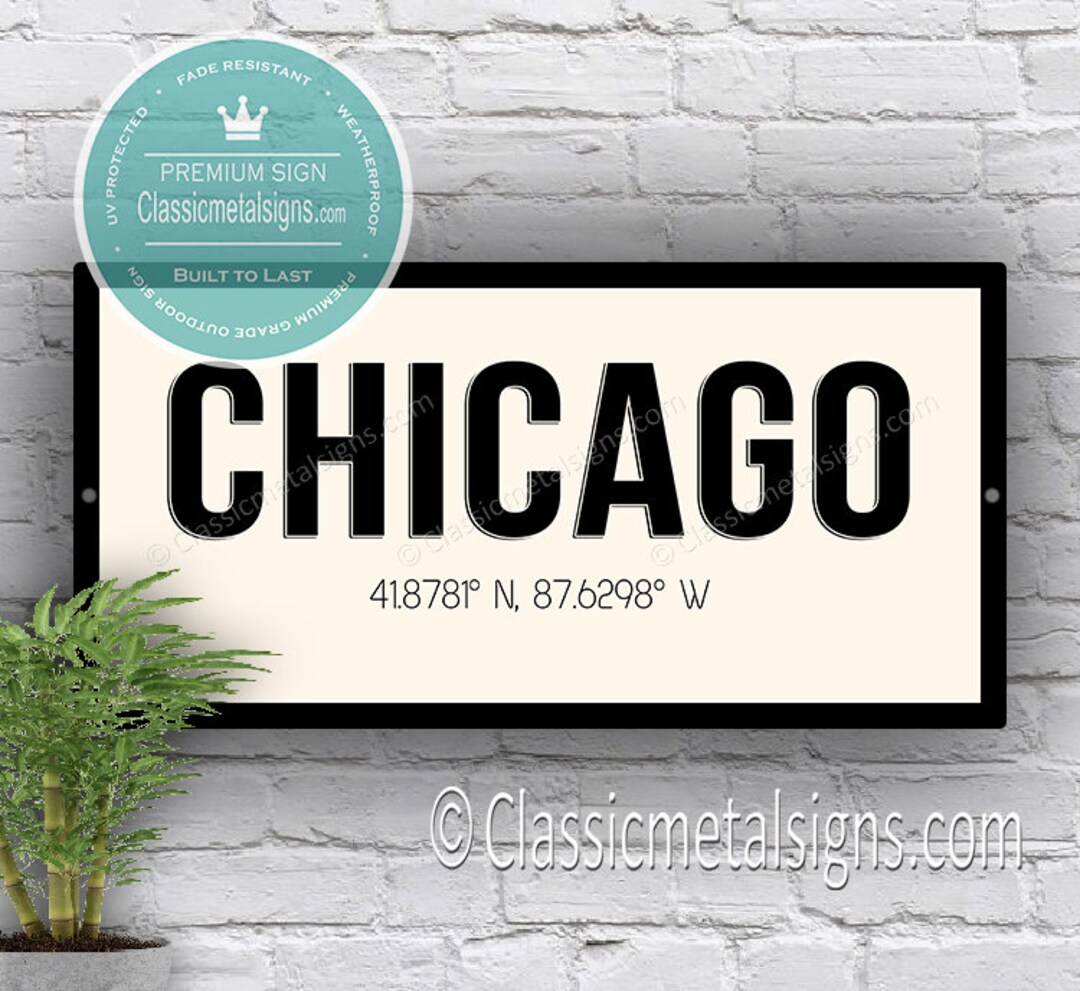 CHICAGO Coordinates Sign, Chicago City Sign, Modern Chicago Coordinates ...