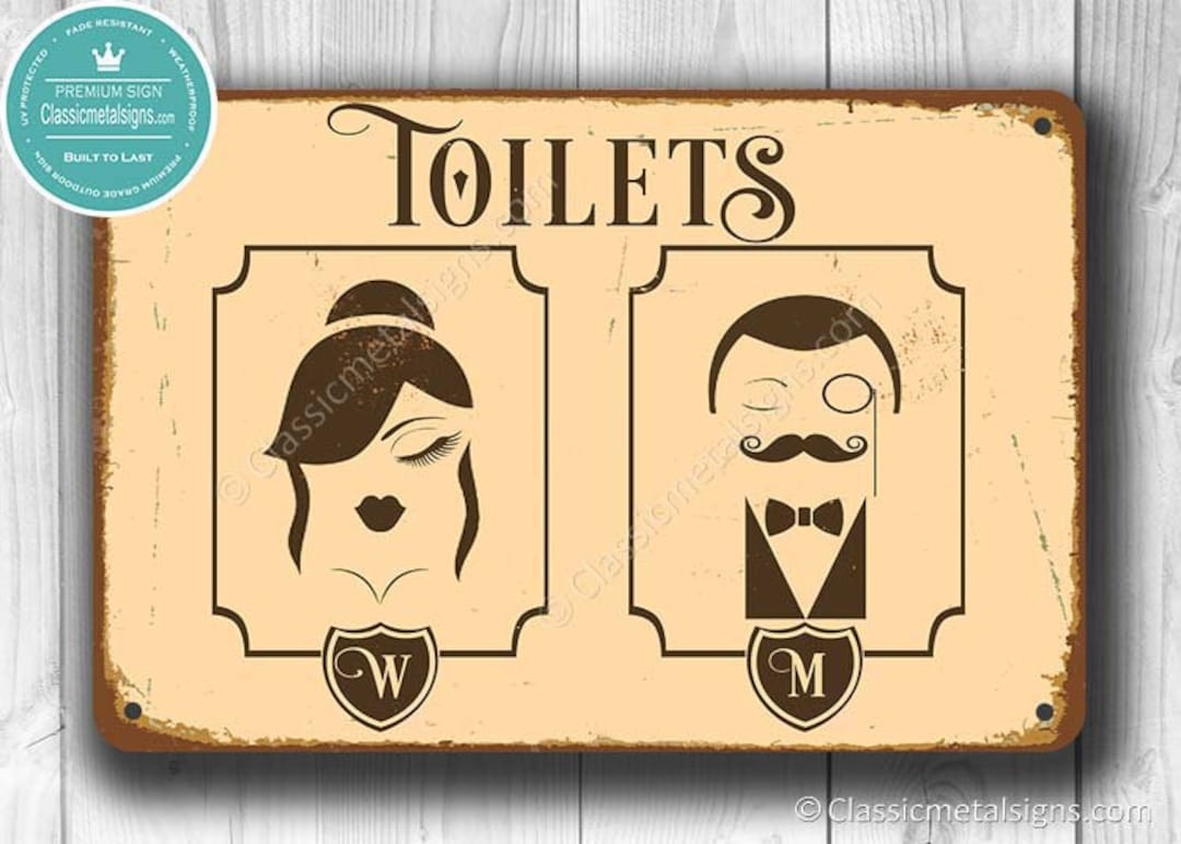 TOILETS SIGN, Vintage Style Toilets Sign, Toilet Signs, Male Female ...