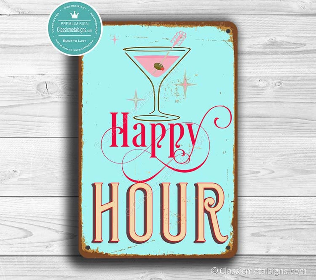 HAPPY HOUR BAR Sign, Happy Hour Bar Signs, Vintage Style Happy Hour ...