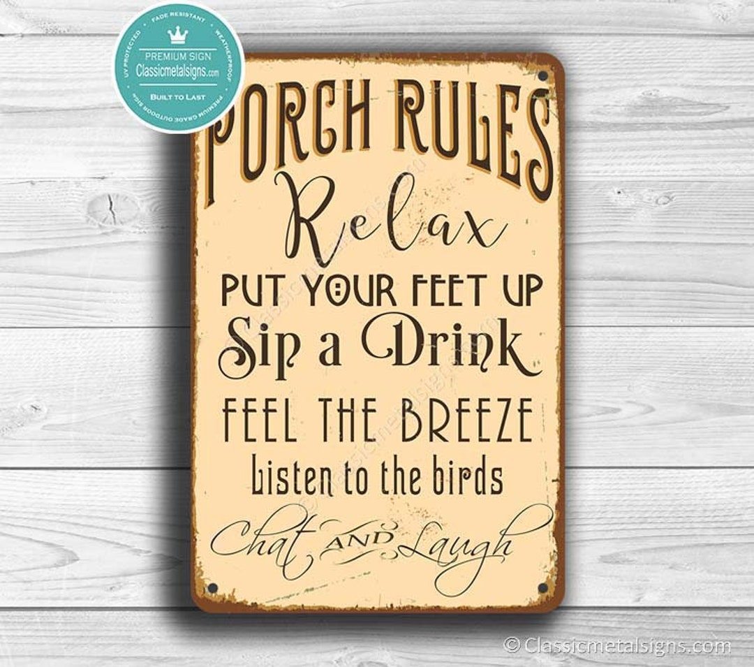 PORCH RULES SIGN, Porch Rules Signs, Vintage Style Porch Rules Sign ...